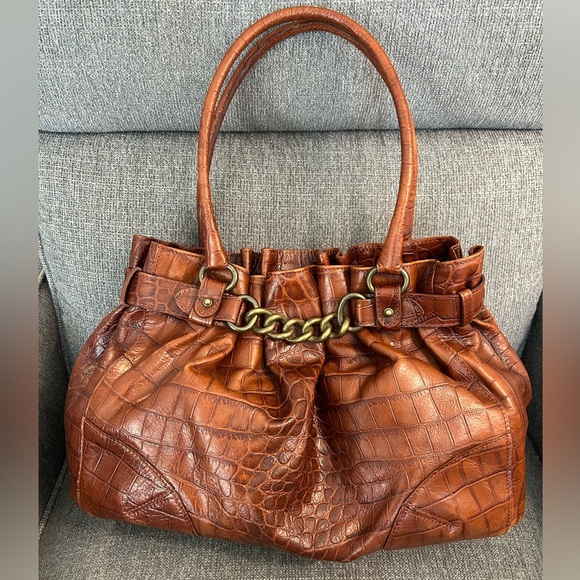 Basler | Bags | Vintage Basler Brown Leather Crocembossed Tote Bag ...